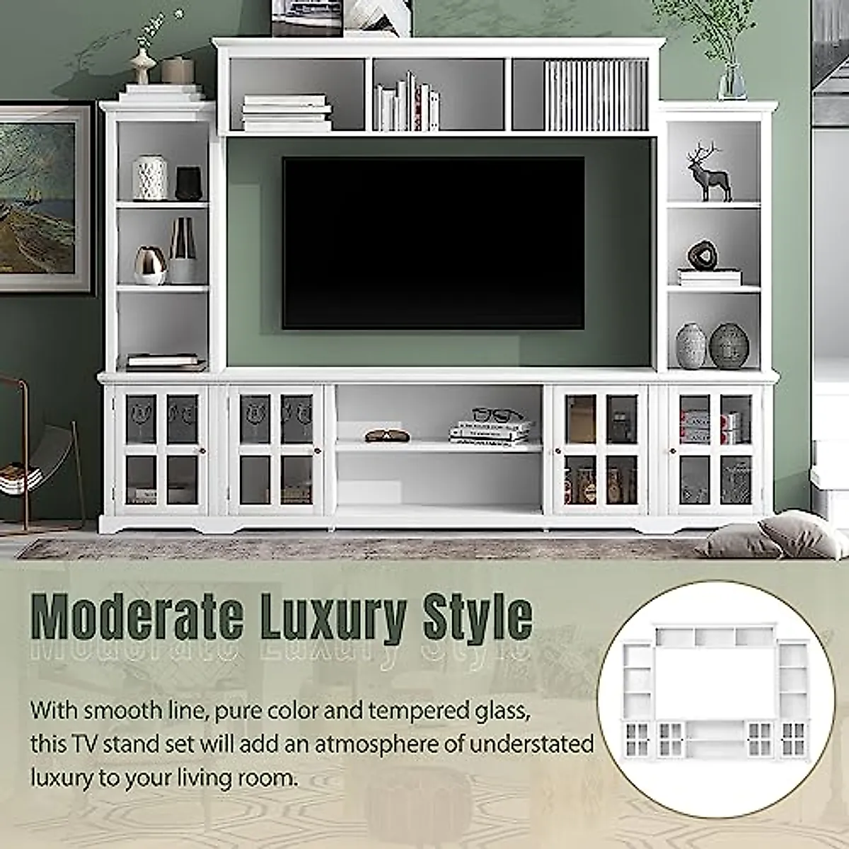 Aiuyesuo Minimalism Style Entertainment Wall Unit with Bridge, Modern TV Console Table for TVs Up to 70", Multifunctional TV Stand with Tempered Glass Door, Perfect for Any Home Décor (White-QA009)