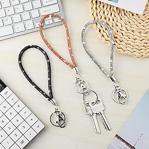 3 Pieces Bling Wristlet Keychain Wristlet Lanyard Keychains for Women Rhinestone Lanyards for Keys Wristlet Keychain for Women Keychain Wallet Credit Card Holder (Black, Champagne, White)