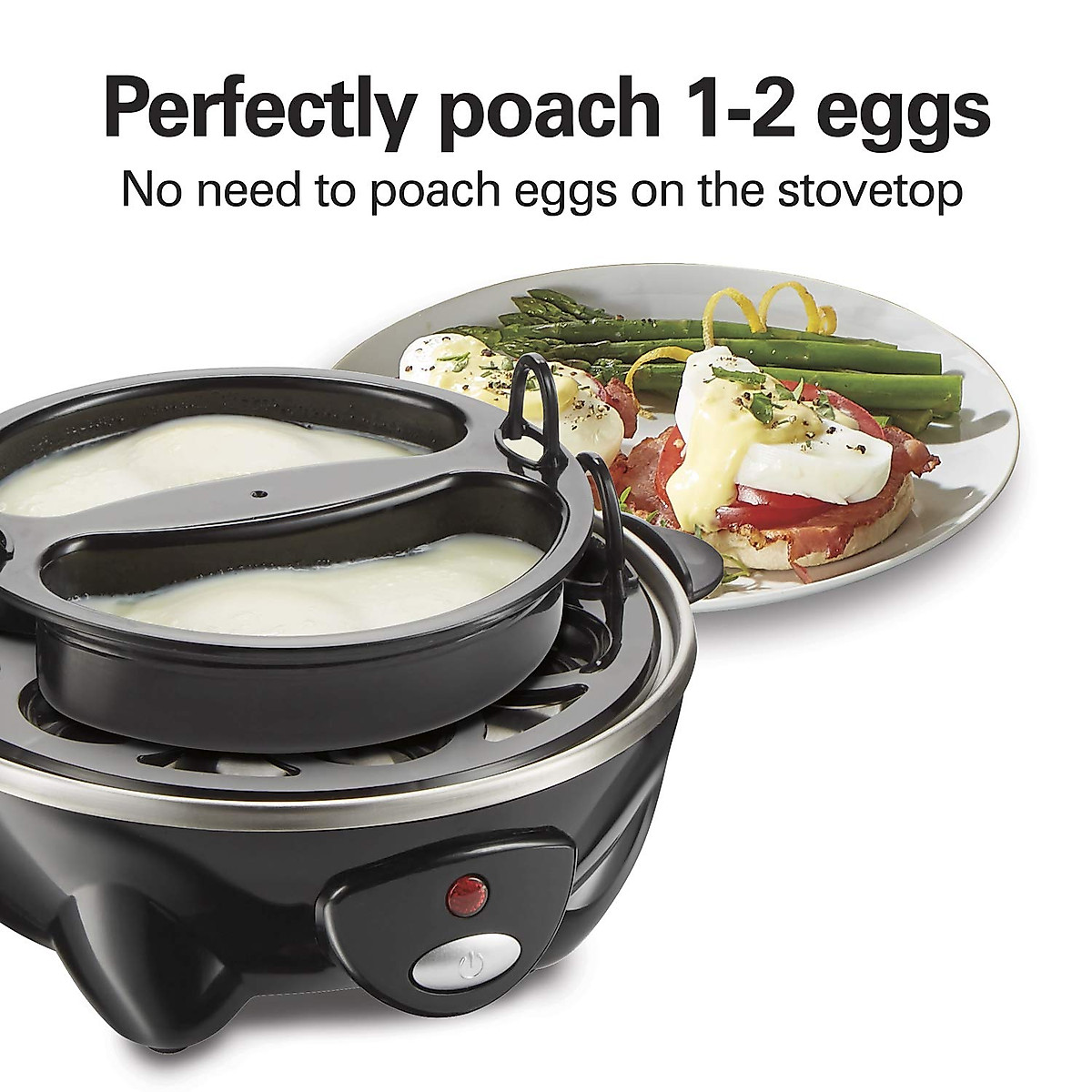Hamilton Beach 3-in-1 Electric Egg Cooker for Hard Boiled Eggs, Poacher, Omelet Maker & Vegetable Steamer, Holds 14, Black (25508)