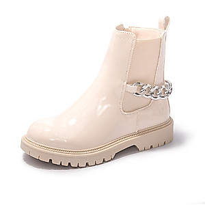 FUNKYMONKEY Boots for Girls Black White Nude Faux Leather Fashion Ankle Boots With Side Zipper for Little Kid/Big Kid (5 Big Kid, Nude)