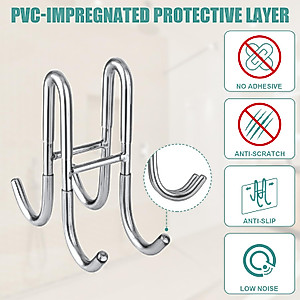 PEUTIER 2pcs Shower Glass Door Hooks, 304 Stainless Steel Over Shower Door Hooks Double Sided Usable Shower Towel Hooks Drilling-Free Towels Hanger for Bathroom (Silver)