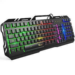 Gaming Keyboard, WisFox Colorful Rainbow LED Backlit Wired Computer Gaming Keyboard with 104 Keys, USB Wired Keyboard and Spill-Resistant for Windows PC Gamers Desktop PS4 (Renewed)