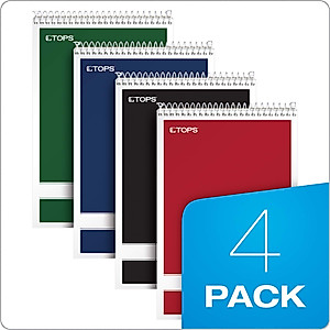 TOPS Spiral Steno Books, 6" x 9", Gregg Rule White Paper, Assorted Covers, 80 Sheets per Book/4 Books per Pack (80220)