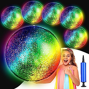 6 Pcs 24 Inches Jumbo LED Inflatable Beach Balls Lighted Beach Balls Glow in the Dark Beach Balls Water Inflatable Ball Glitter Ball Outdoor Summer Pool Party Decor for Adults Swimming (Colorful)