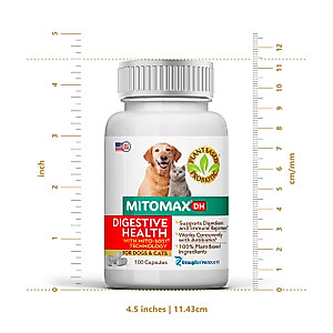 MitoMax DH for Digestive Health, Plant Based Probiotics for Dogs and Cats, 100 Capsules per Bottle