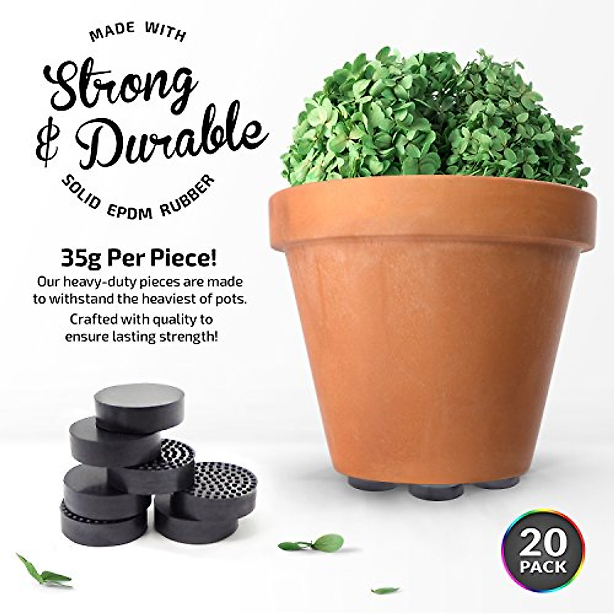 The Garden Gecko Invisible Pot feet for Outdoor Plant pots and Flowers. Solid Rubber Pot risers with Enhanced Grip | 20 Pack.