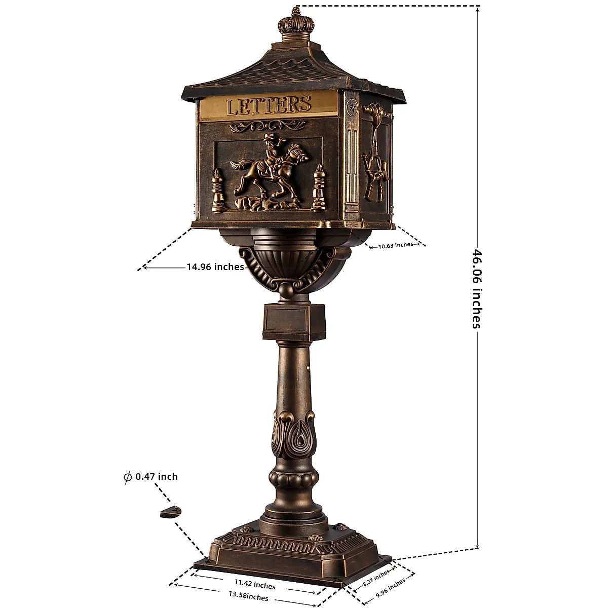 ZOTORUN Mailbox Rustproof Cast Aluminum Locking Security Post Mount Mail Box, Large, Bronze