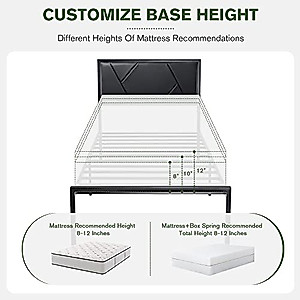 MUTICOR Twin Size Bed Frame with Geometric Leather Headboard, Heavy Duty Metal Platform Bed with Strong Metal Support, Ample Underbed Storage, No Box Spring Needed, Easy Assembly, Noise Free
