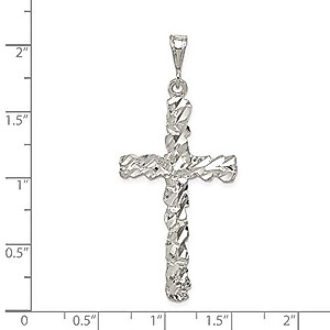 Solid 925 Sterling Silver Diamond -Cut Cross Pendant Nugget Charm - 54mm x 23mm