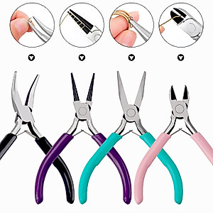 4 Pack Jewelry Pliers Jewelry Making Pliers Tools Kit with Needle Nose Pliers/ Chain Nose Pliers, Round Nose Pliers, Bent Nose Pliers, Wire Cutters for Wire Wrapping Earring Craft Making Supplies