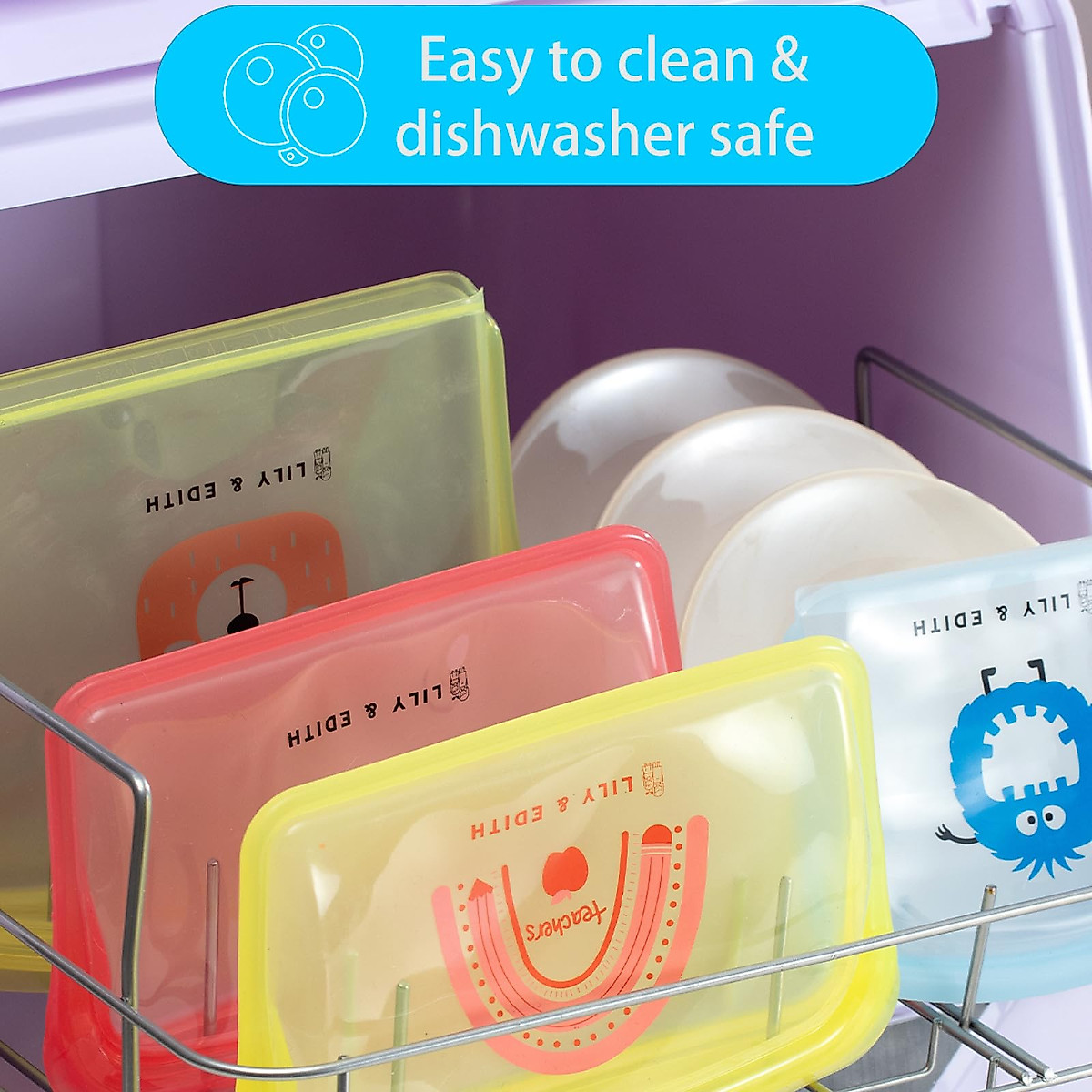 LILY & EDITH Reusable Silicone Bag for Snack/Lunch - Leakproof, Airtight, Dishwasher & Microwave & Freezer Safe, Sous Vide, Lightweight, Portable, Multi-functional (White Penguin, 800ml)