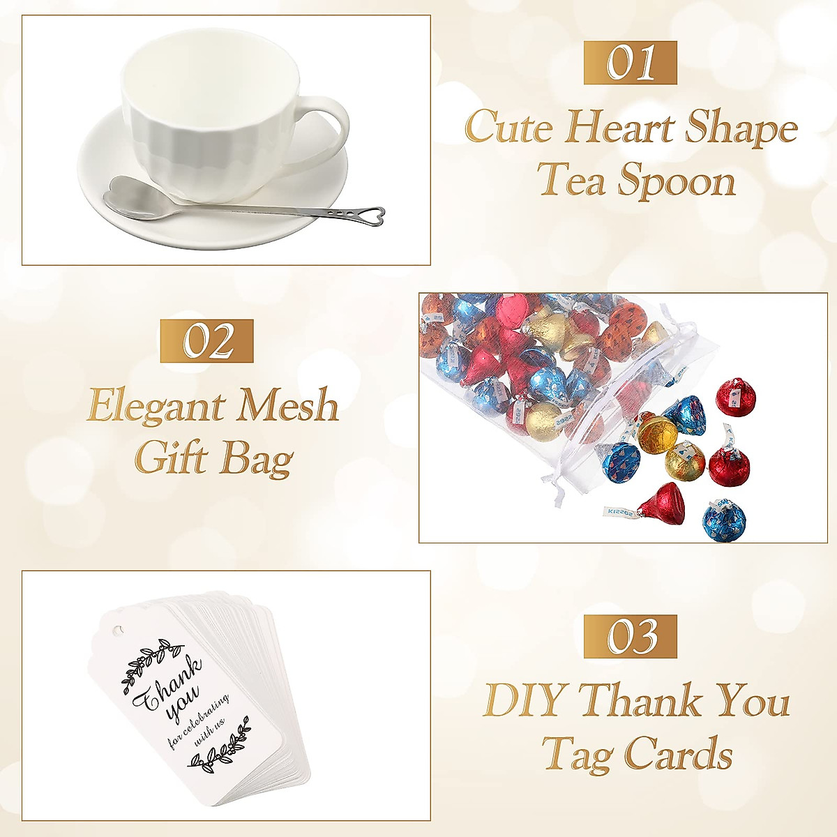50 Sets Heart Shaped Tea Spoons Wedding Favor for Guests 5.63'' Heart Shaped Mini Spoons Creative Love Spoons with Sheer Bags Labels for Wedding Guest Souvenir Bridal Shower Tea Party Favors (White)