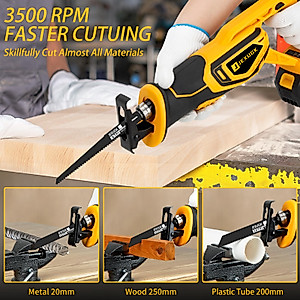 JEXUGK Brushless Reciprocating Saw Cordless, 21V Max 3500 SPM Rechargeable Saw, 2 x 4.0Ah Battery, 12 Saw Blades & Fast Charger, Variable Speed Reciprocating Saws for Woods/Metal/Plastic Cutting