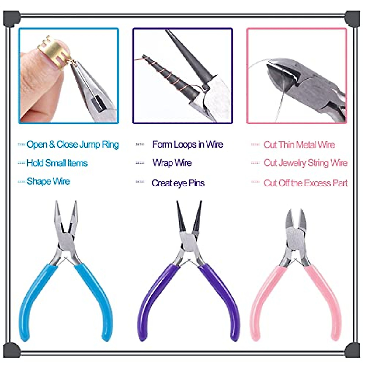 Jewelry Pliers, SONGIN 3 Pack Jewelry Pliers Set Tools Includes Needle Nose Pliers Round Nose Pliers Wire Cutters Chain Nose Pliers for Jewelry Making Repair, Wire Wrapping, Beading and Crafts