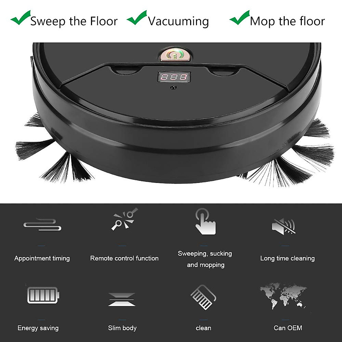 Zerodis Robot Vacuum and Mop Combo, Smart Robotic Sweeping Cleaner Slim Mopping Robot Vacuum Cleanning Tool for Home Office Hard Floor Pet Hair Carpet