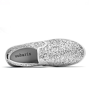 UUBARIS Women's Fashion Loafers Rhinestone Glitter Sneakers Sparkly Tennis Shoes Casual Platform Loafers Bling Slip-on Sneakers silver-11