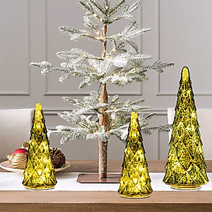 Christmas Decorations Indoor, YEAHOME Set of 3 Pre-lit Green Glass Christmas Tree for Home Decor, Christmas Table Decorations Lighted Xmas Tree with Timer for Living Room Mantel Tabletop Party