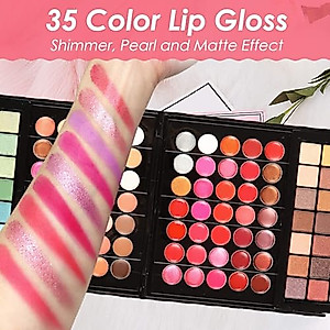 177 Color Hotrose Full Pink Eyeshadow Palette Blush Lip Gloss Concealer Kit Beauty Makeup Set,All-in-One Makeup Kit with Mirror, Applicators