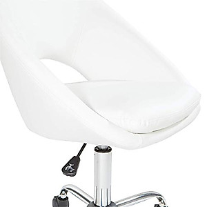 OSP Home Furnishings Milo Office Chair,Adjustable Height, Engineered Wood, Faux Leather, Chrome, Fabric, White