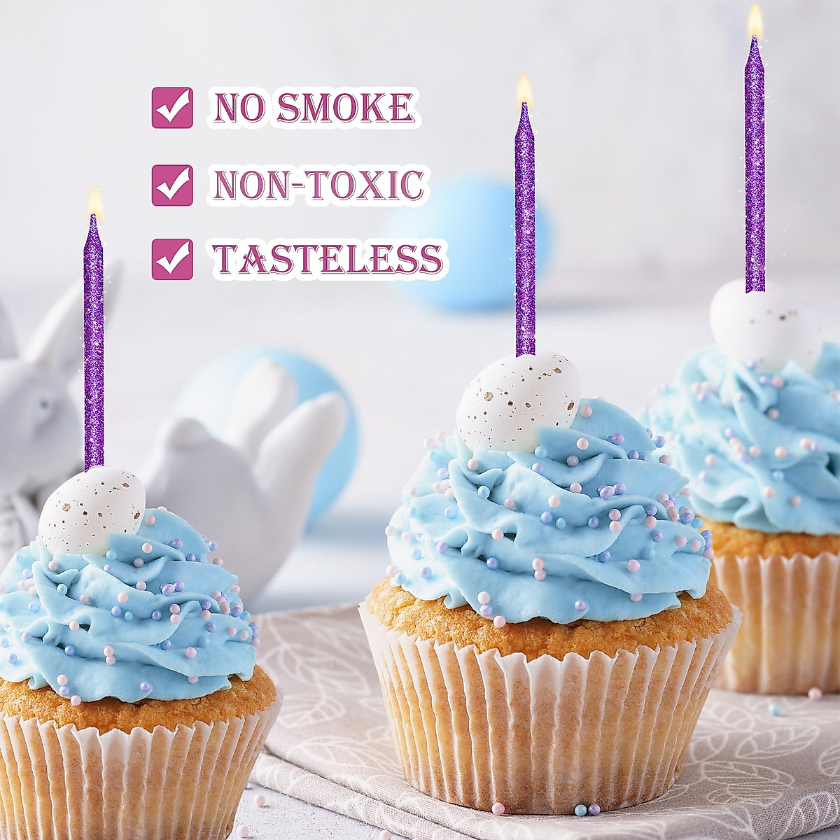 24-Count Glitter Long Thin Birthday Candles, Dark Purple Long Stick Birthday Cake Candles Set, Cake Candles Decorations for Birthday Party Wedding Anniversary Supplies