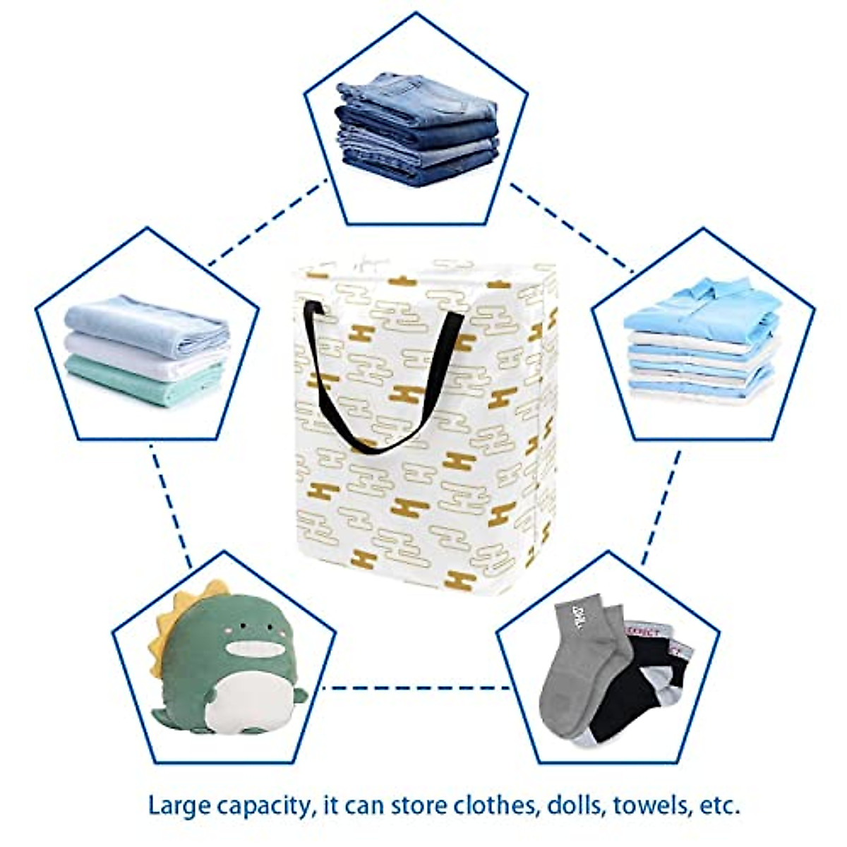 Chinese Style Auspicious Cloud Pattern Print Collapsible Laundry Hamper, 60L Waterproof Laundry Baskets Washing Bin Clothes Toys Storage for Dorm Bathroom Bedroom