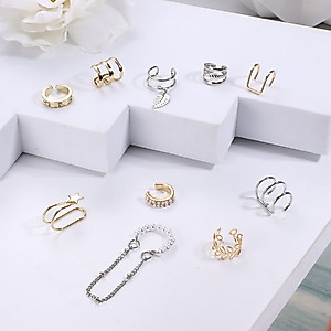 FINREZIO 64PCS Ear Cuff Earrings for Women, Non Piercing Clip On Wrap Cartilage Earrings Helix Ear Cartilage Ear Cuffs, Ear Clip Fake Earrings Adjustable