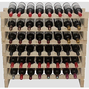 DisplayGifts Modular Stackable Wine Rack Freestanding Wooden Wine Stand Storage Holder, For Basement Pantry Room Wine Cellar or tight space, Wobble-Free 36 Bottle Capacity 6 X 6 Rows (Unfinished Wood)