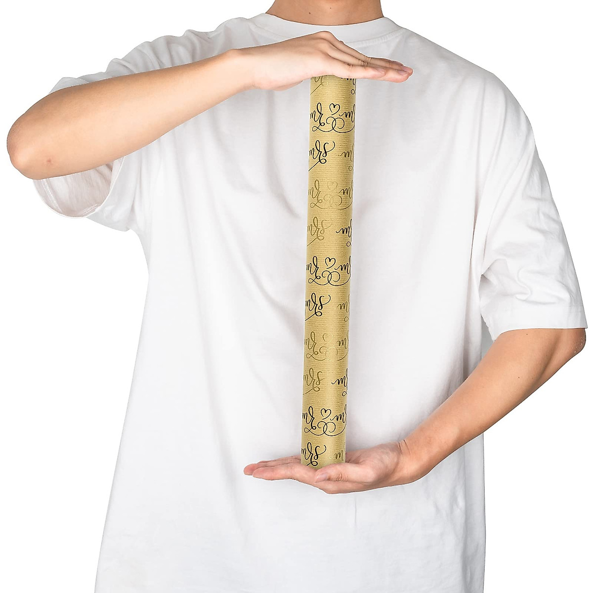 RUSPEPA Kraft Wrapping Paper Roll - Mini Roll - Mr. & Mrs. Pattern Great for Wedding, Anniversary - 17.5 Inches X 32.8 Feet