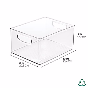 iDesigniDesign Recycled Plastic Extra-Large Bin, 10” x 8” x 5 & Cabinet Binz Divided Rotating Turntable Tea Packet Organizer, 9" x 9" x 3.01", CleariDesign