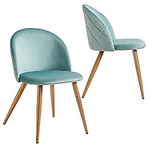 Wonder Comfort Dining Chairs Set of 2 Velvet Cushion Seat Back and Oak Legs,Kitchen Living Room Reception Chairs with Padded Seat (Green)