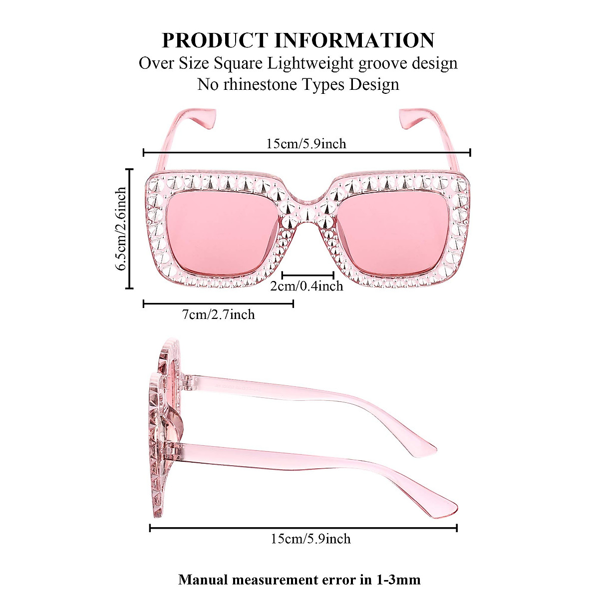 Frienda Oversize Square Sparkling Sunglasses Retro Thick Frame Sunglasses (Light Yellow, Clear Pink, Gray, Pink, 4 Pieces)