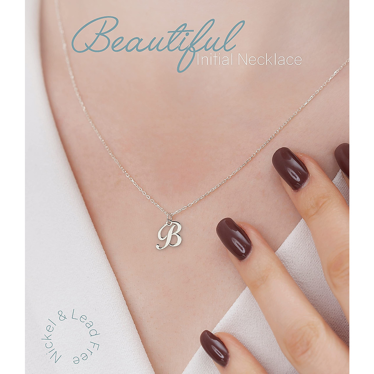 Silver B Necklace A-Z Letter Pendant Necklace for Women 14k Gold/Rose Gold Plated or 925 Sterling Silver Cute Pretty Dainty Girls Women's Capital Letter Necklace (B - Sterling Silver)