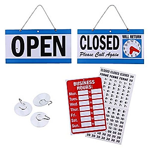 Open Signs for Business, Bundle of Office Hours Sign Will Return Clock with Suction Cups for Businesses Stores Restaurants Bars - Business Hour Closed Open Sign
