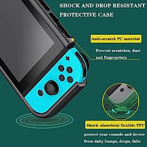 HOMMES Protective Case for Nintendo Switch Games, Switch Case with 7 Game Cards Storage Slots, 360° Full Protection switch accessories with Ergonomic Design and Adjustable Kickstand,6 Thumb Grip Caps