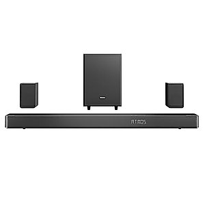 Hisense AX5125H 5.1.2Ch Sound Bar with Wireless Subwoofer, 500W, Dolby Atmos, Bluetooth 5.3, EzPlay, 4K HDMI Pass Through, Roku TV Ready, DTS:X, HDMI/AUX/ARC/Optical/USB, 7 EQ Modes