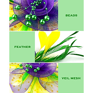 JSSYCG Mardi Gras Fascinator Cocktail Tea Party Headwear Feather Chiffon Flower Headband for Women Girls, Multicolor