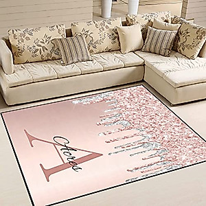 Personalized Pink Grey Drip 4'x5.2' Non-Slip Area Rug with Name Text Custom Carpet Floor Mat for Bedroom Living Room Home Decoration