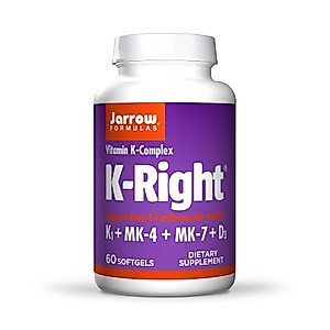 Jarrow Formulas K-Right - Dietary Supplement for Bone & Cardiovascular Health Support - Contains Vitamin D3 & Three Forms of Vitamin K Including MK-7 - 60 Servings (PACKAGING MAY VARY)