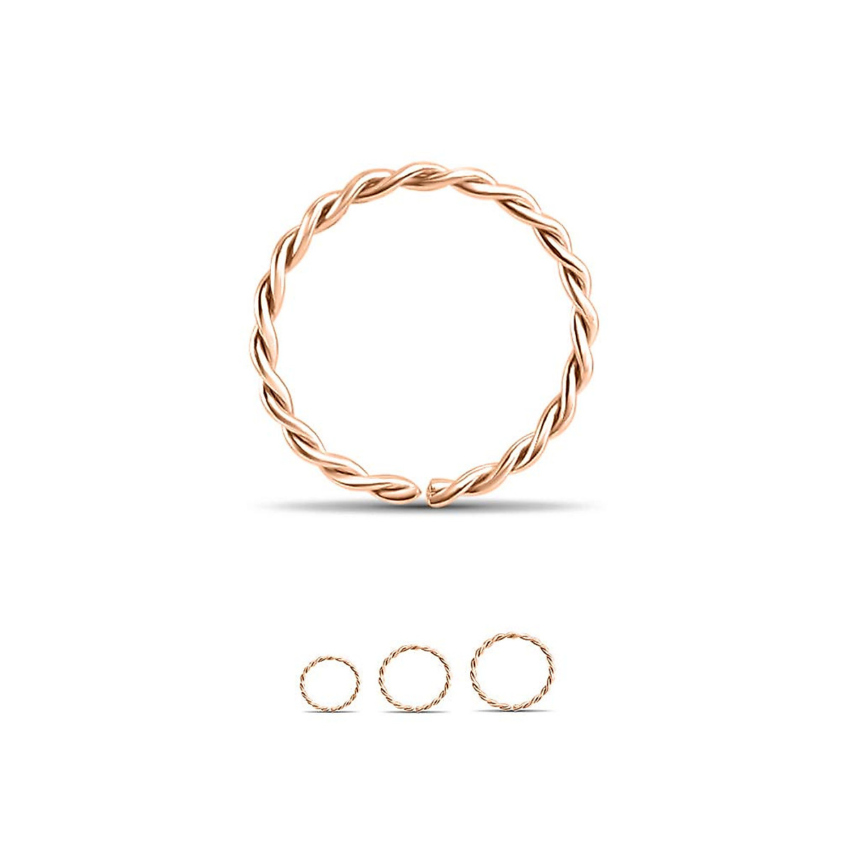14k Rose Gold Nose Hoops Twisted Seamless Nose Rings 1/4" - 6mm 18G