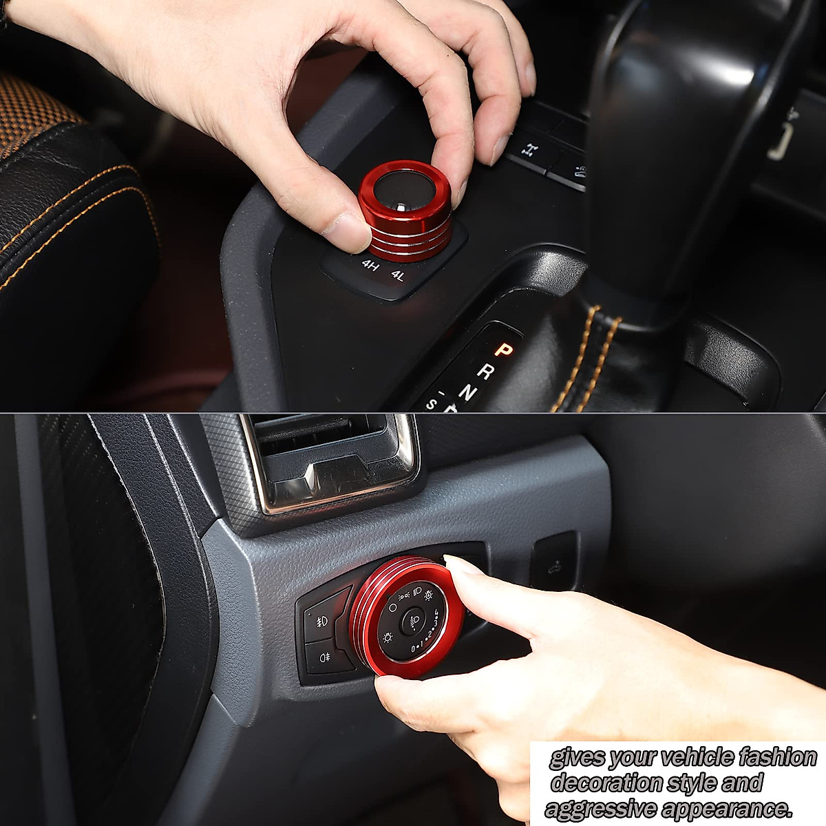 Lcojicep Car Headlight Switch/4WD Knob Ring Ring Cover Trim Compatible with Ford Ranger 2015-2021 Aluminum Alloy Central Control Switch knob Ring Cover Decoration (red)