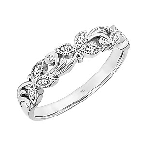 Stackable Floral Vine Leaf 0.07 Cttw Diamond Wedding Rings for Women; Anniversary or Promise Rings for Her in 925 Sterling Silver; Silver Rings for Women (I-J Color, I2-I3 Clarity), Size 9, by