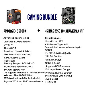 Micro Center AMD Ryzen 5 5600X Desktop Processor 6-core Bundle with MSI MAG B550 Tomahawk MAX WiFi Motherboard and PowerSpec 750W 80+ Gold Fully Modular PSU