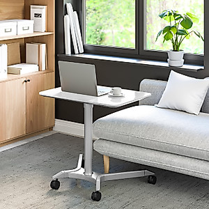 Seville Classics Airlift Height Adjustable Pneumatic Laptop Sit Stand Desk Mobile Rolling Cart Computer Workstation for Home Office, Classroom, 28" XL Desktop (New Model), White