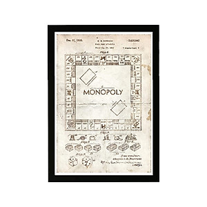 Entertainment and Hobbies Framed Wall Art Prints 'Monopoly 1935 Parchment' Board Games