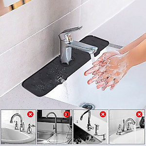 Premium Silicone Soap Holder for Bathroom Kitchen Self Draining Sink Draining Pad Behind Faucet Drip Protector Splash Countertop Sink Caddy Organizer for Dish Soap (Black)