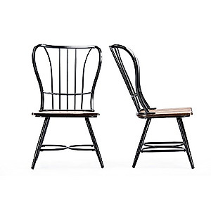 Baxton Studio Longford Dark Walnut Wood and Black Metal Vintage Industrial Dining Chair