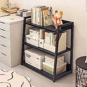 IOTXY 3-Tier Ladder Shelf Bookcase - Wood and Metal Modern Standing Bookshelf, Open Book Shelves Storage Rack, for Home Office, Living Room, Kitchen, Bedroom, Black