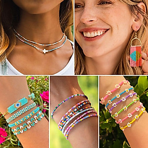 Gionlion 9000 Pcs 3mm Glass Seed Beads for Jewelry Making,24 Colors Seed Beads Friendship Preppy Bracelet Making Kit with Letter Beads Charms Kit and Elastic Strings