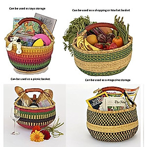 SHOPPING BASKET 14" - 16" HANDMADE GHANA BOLGA AFRICA - FAIR TRADE (COLORS VARY) 1 EA
