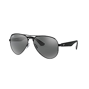 Ray-Ban Men's RB3523 Aviator Sunglasses, Matte Black/Grey Mirrored Silver, 59 mm